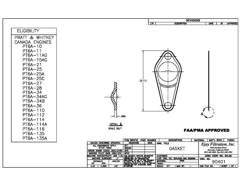 FAA/PMA Part 90401 - OEM 3029566