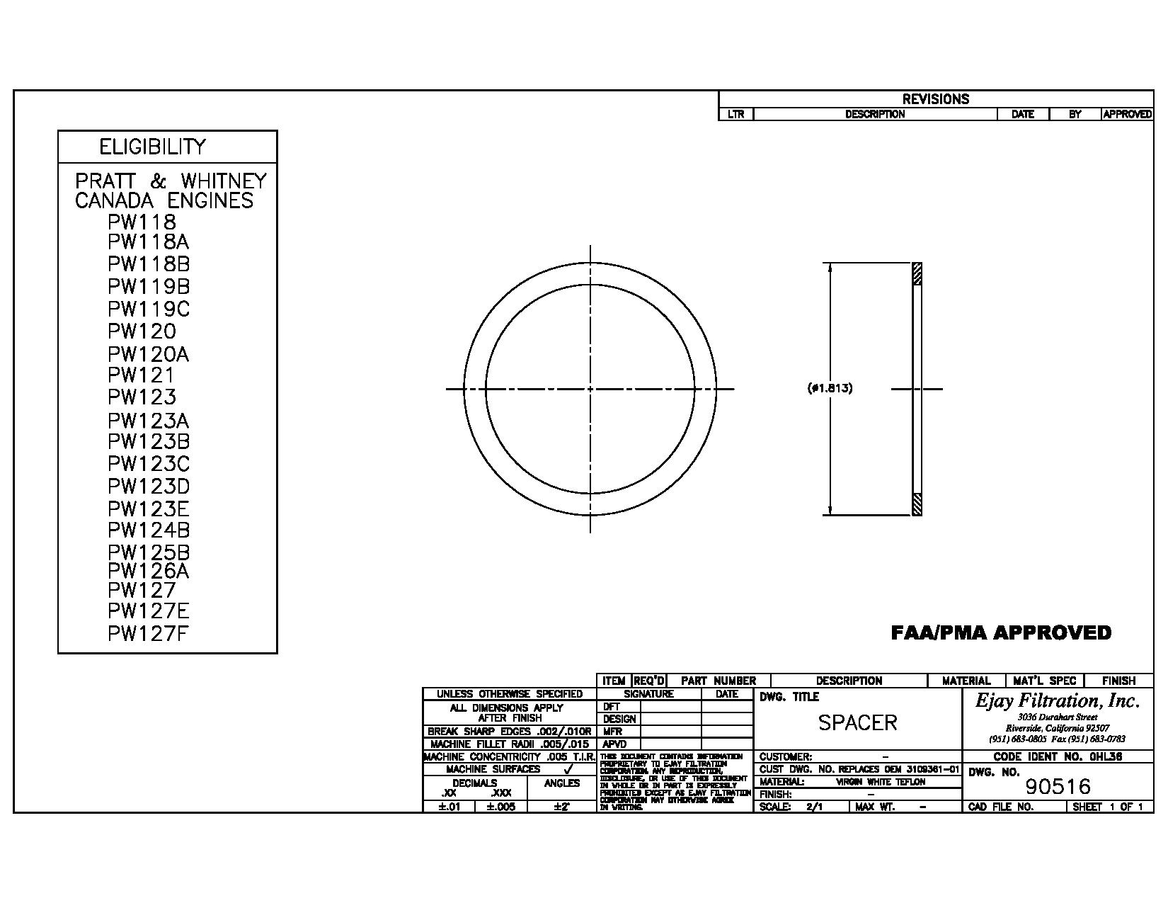 FAA/PMA Part 90516 - OEM 3109361-01