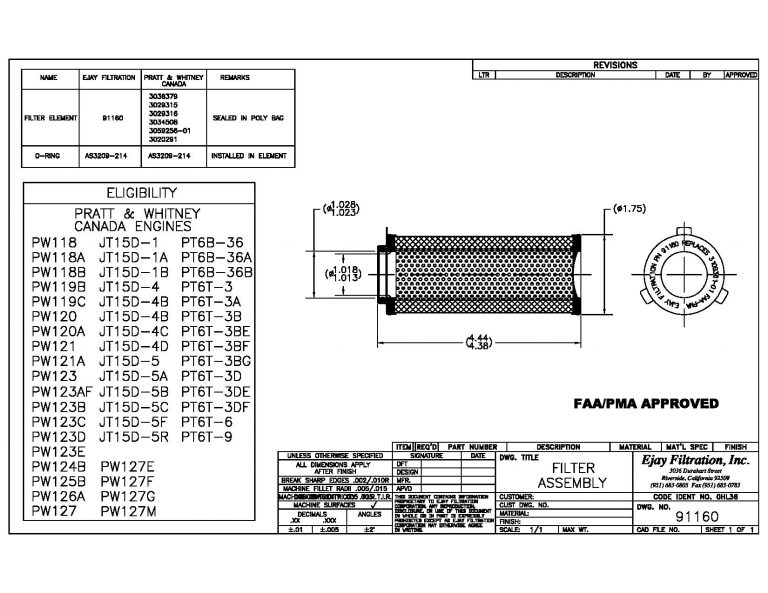 FAA/PMA Part 91160 - OEM 3036376, 3029315, 3029316, 3034508, 3059256-01 ...